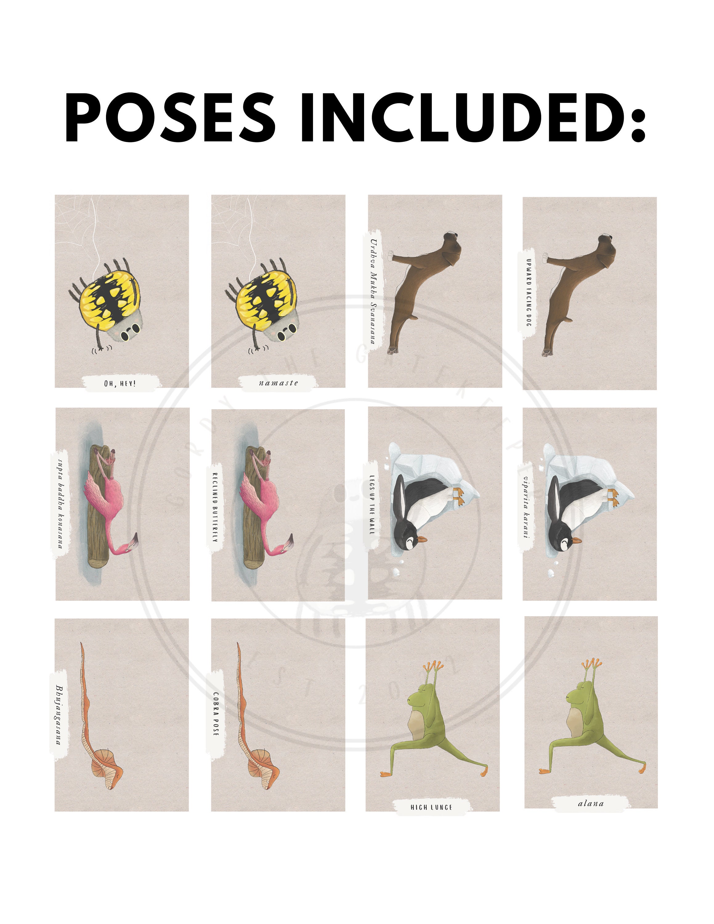 Yoga Poses Matching Cards: Animal Illustrations (digital Download) - Etsy