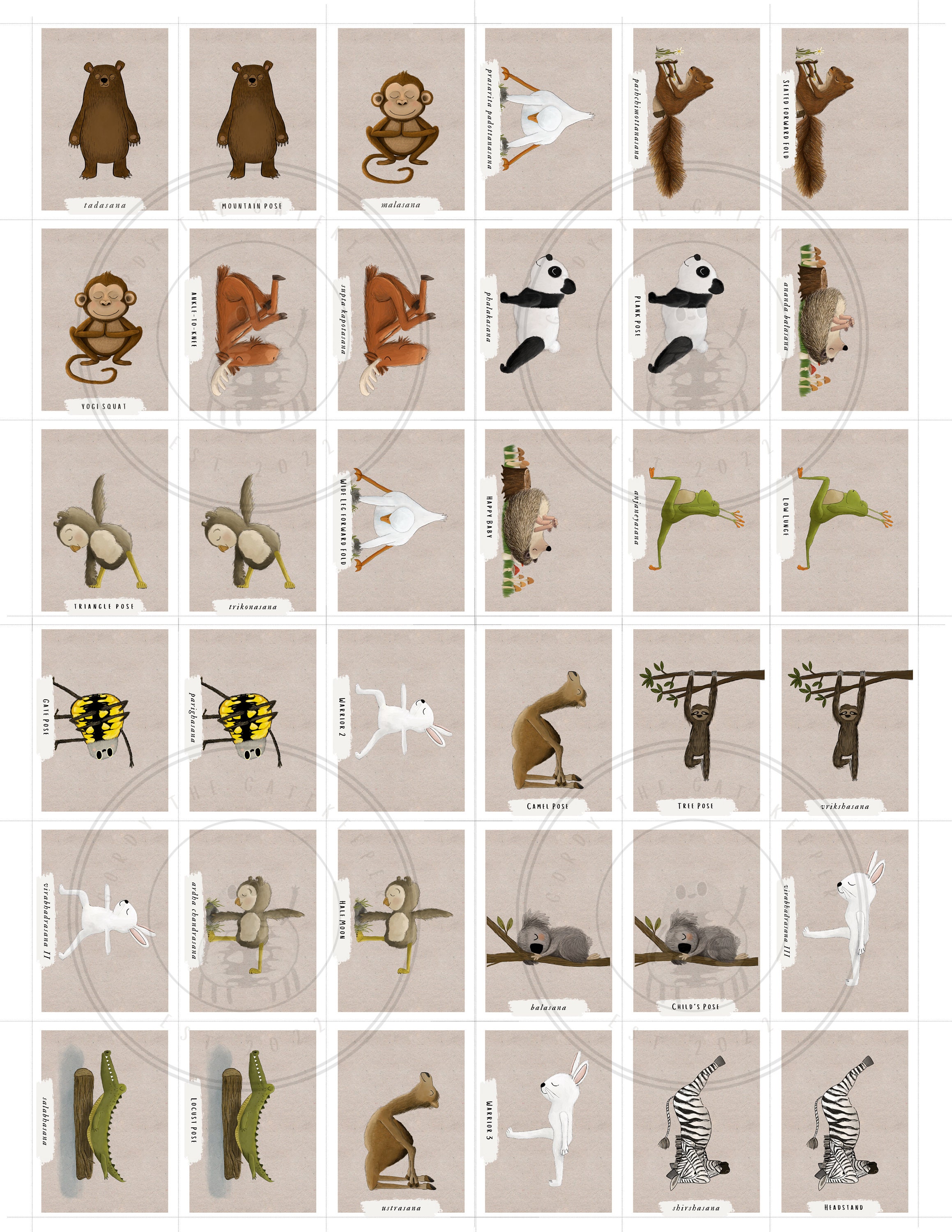 Yoga Poses Matching Cards | Animal Illustrations | Kids Learning ...