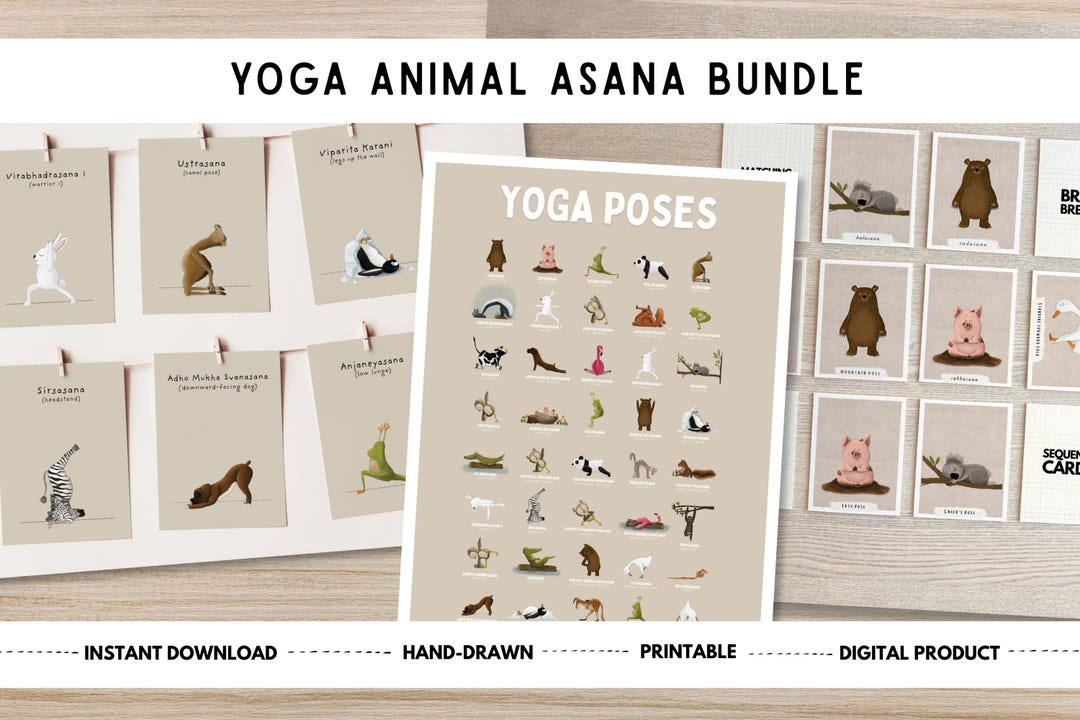 Yoga Animal Illustrated BUNDLE: Hand-drawn Asana Sequence Cards ...