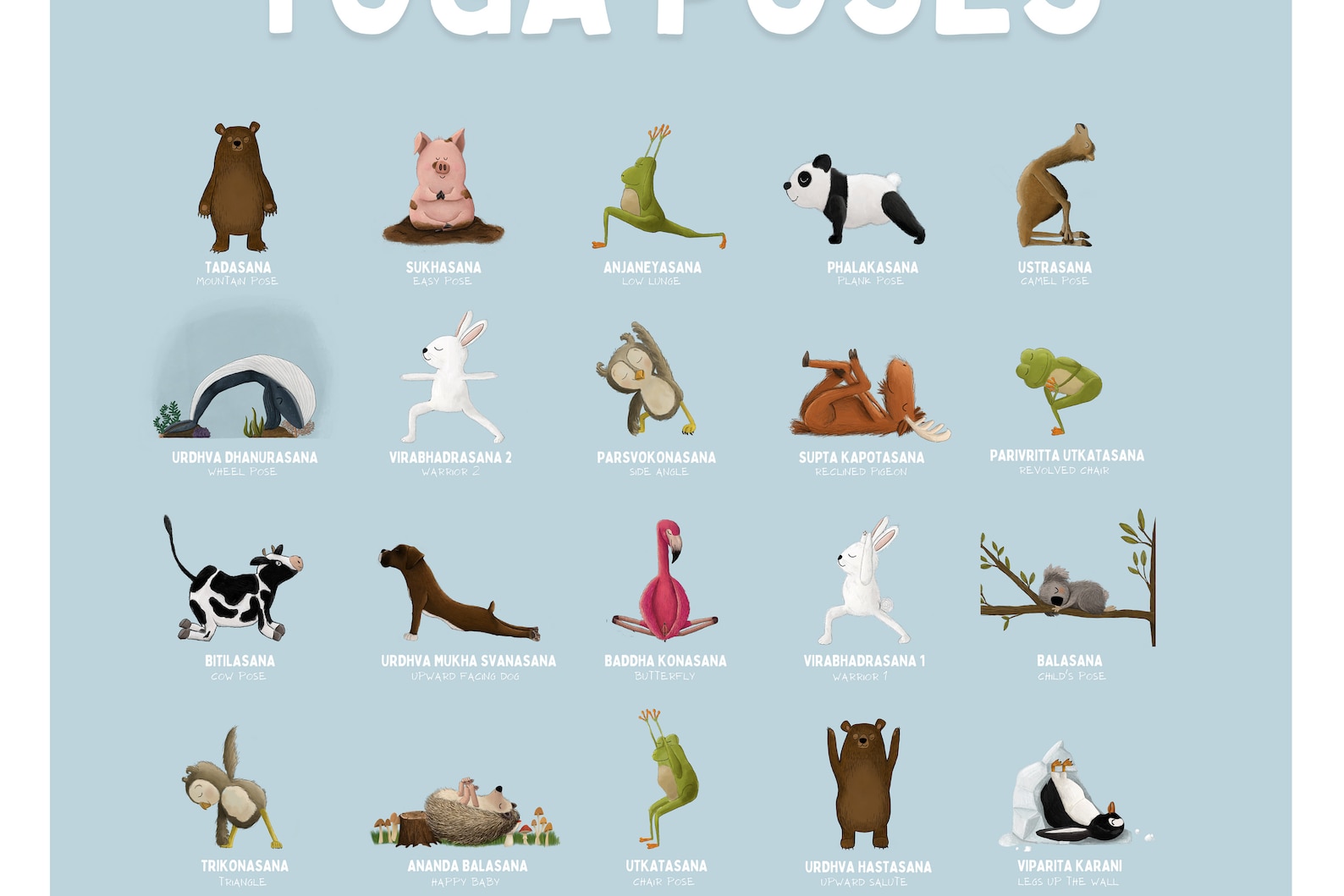 Yoga Poses Poster,yoga Animals Illustration,digital Card Download,pose ...