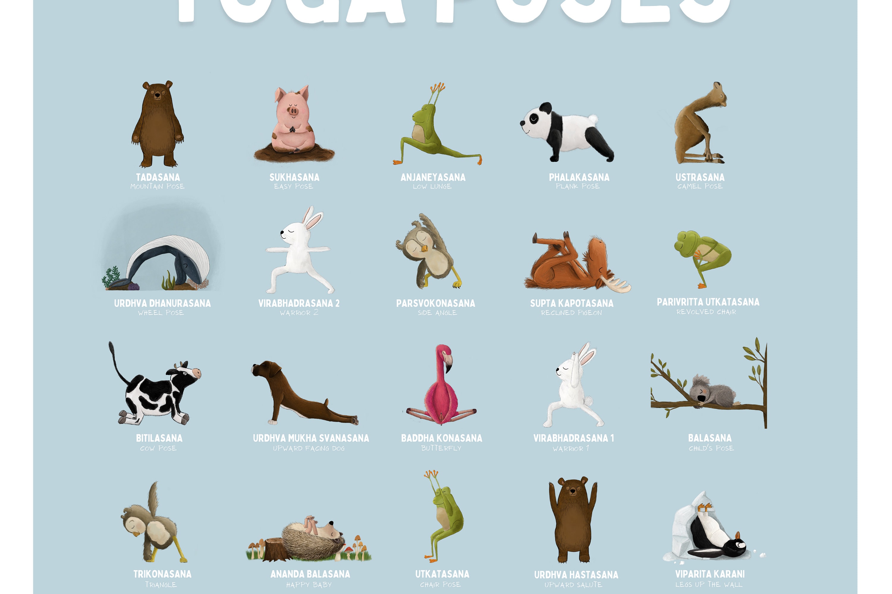Yoga Poses Poster,yoga Animals Illustration,digital Card Download,pose ...