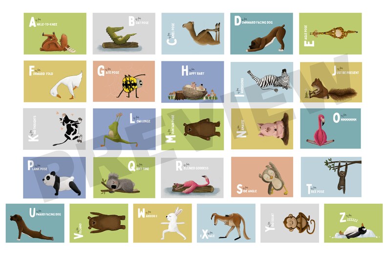 26 ABC Yoga Animal Prints,toddler ABC Flashcards,printable Kids Yoga ...