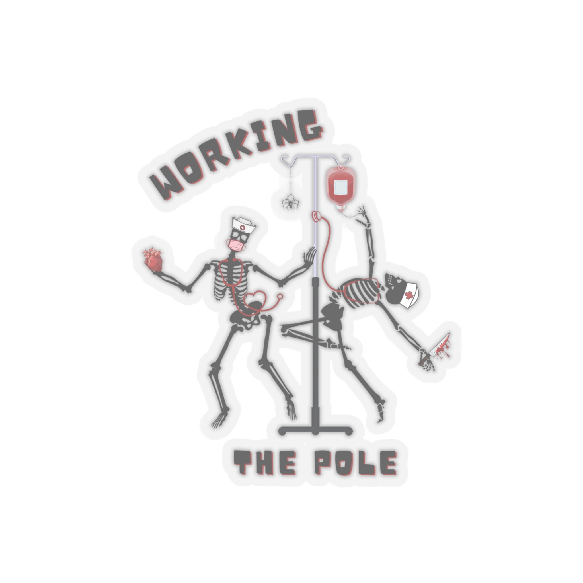 Halloween Funny Skeletons Nurse Working the Pole Sticker - Etsy