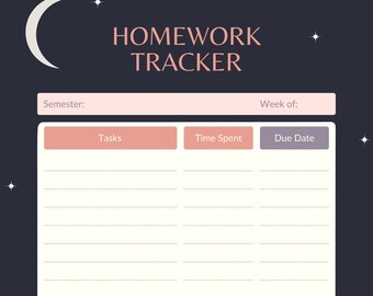 Homework Tracker, Printable Planner, Homework Planner, Assignment ...