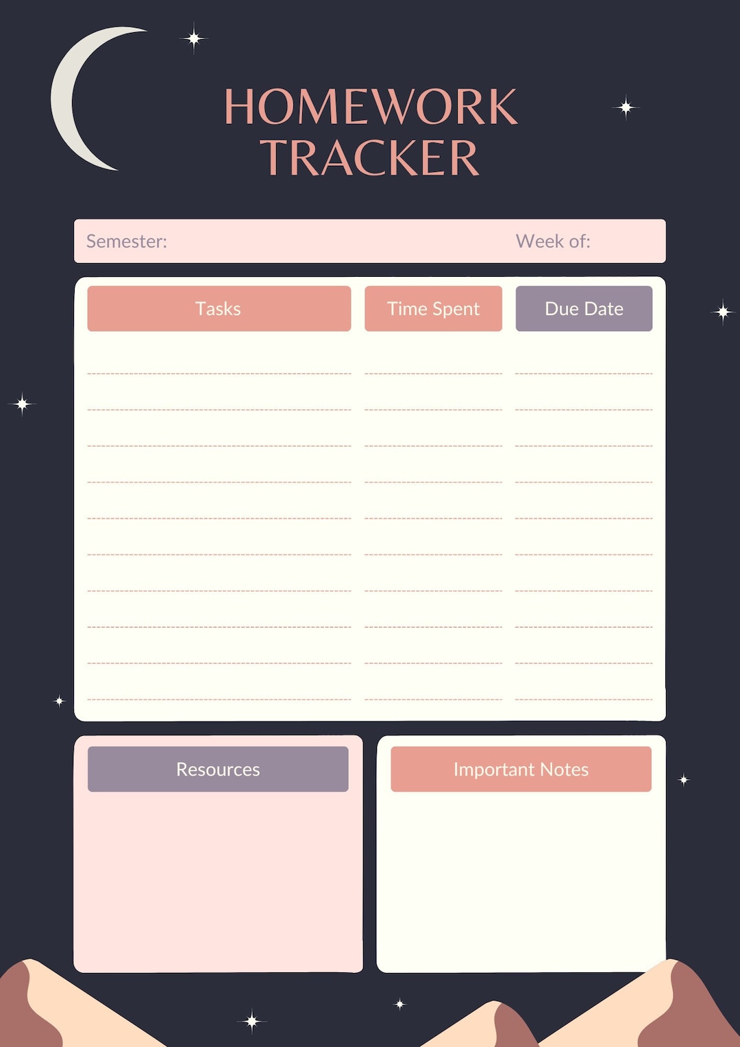 Homework Tracker, Printable Planner, Homework Planner Assignment ...