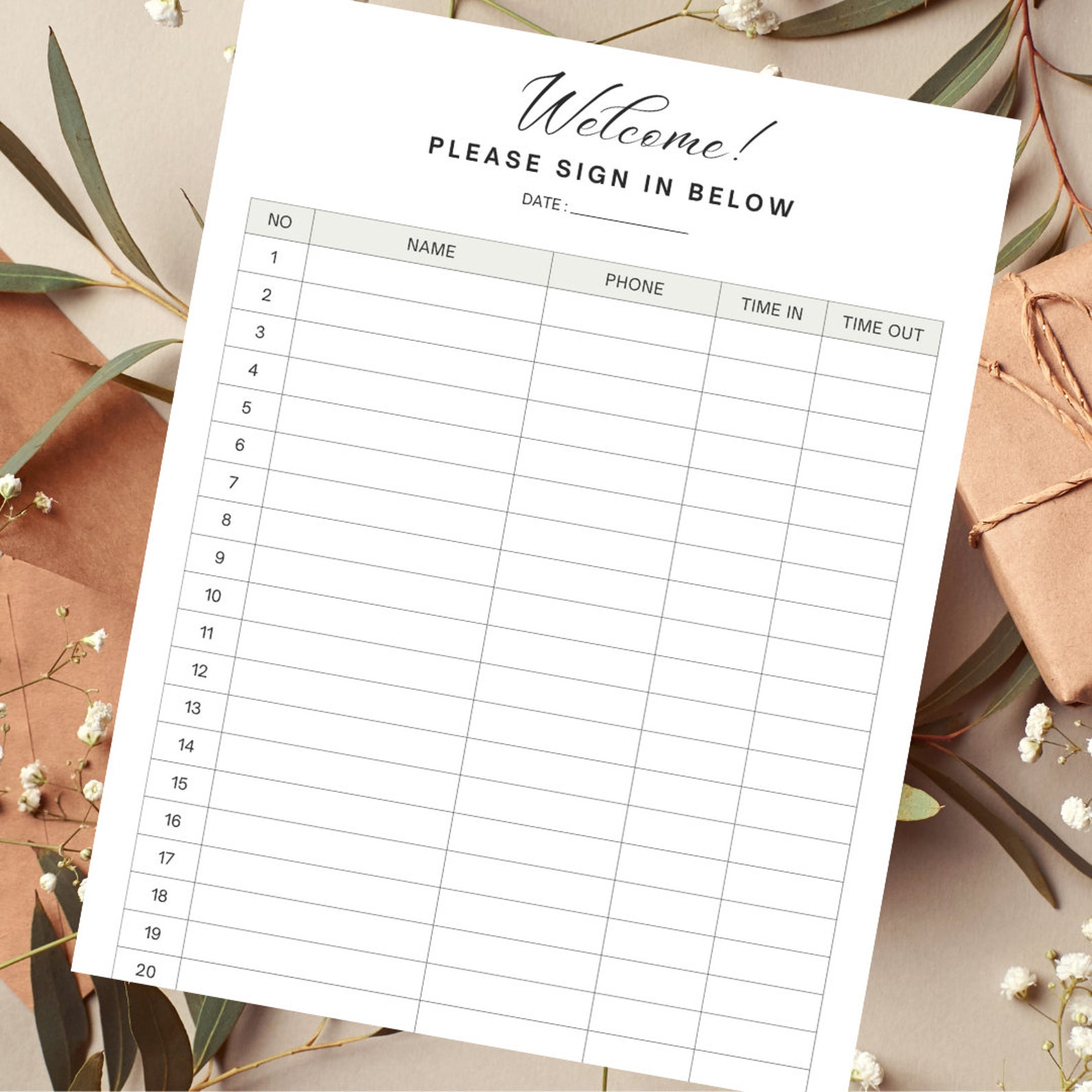 Editable Sign in Sheet Client Sign in Sheet Spa Client Check in Sheet ...
