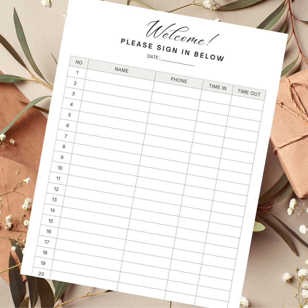 Editable Sign in Sheet Client Sign in Sheet Spa Client Check in Sheet ...