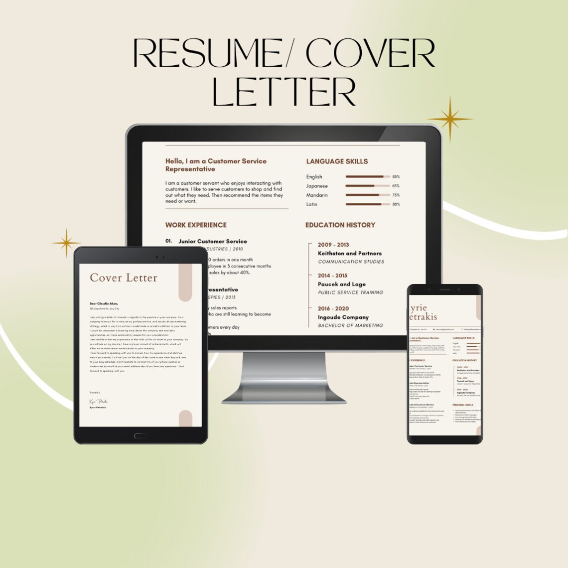 Ats Resume With Cover Letter Template Modern Porefessional Editable ...