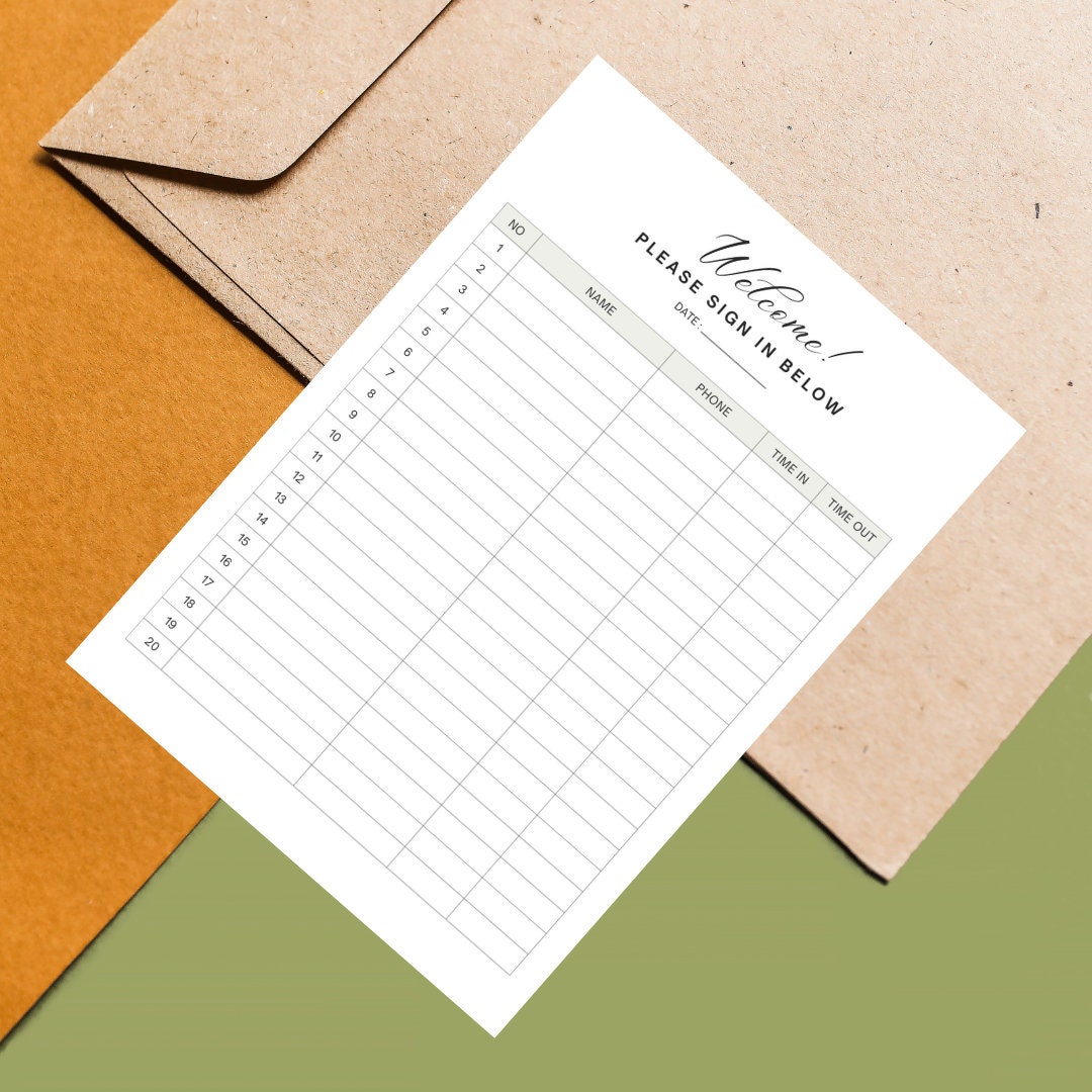 Editable Sign in Sheet Client Sign in Sheet Spa Client Check in Sheet ...