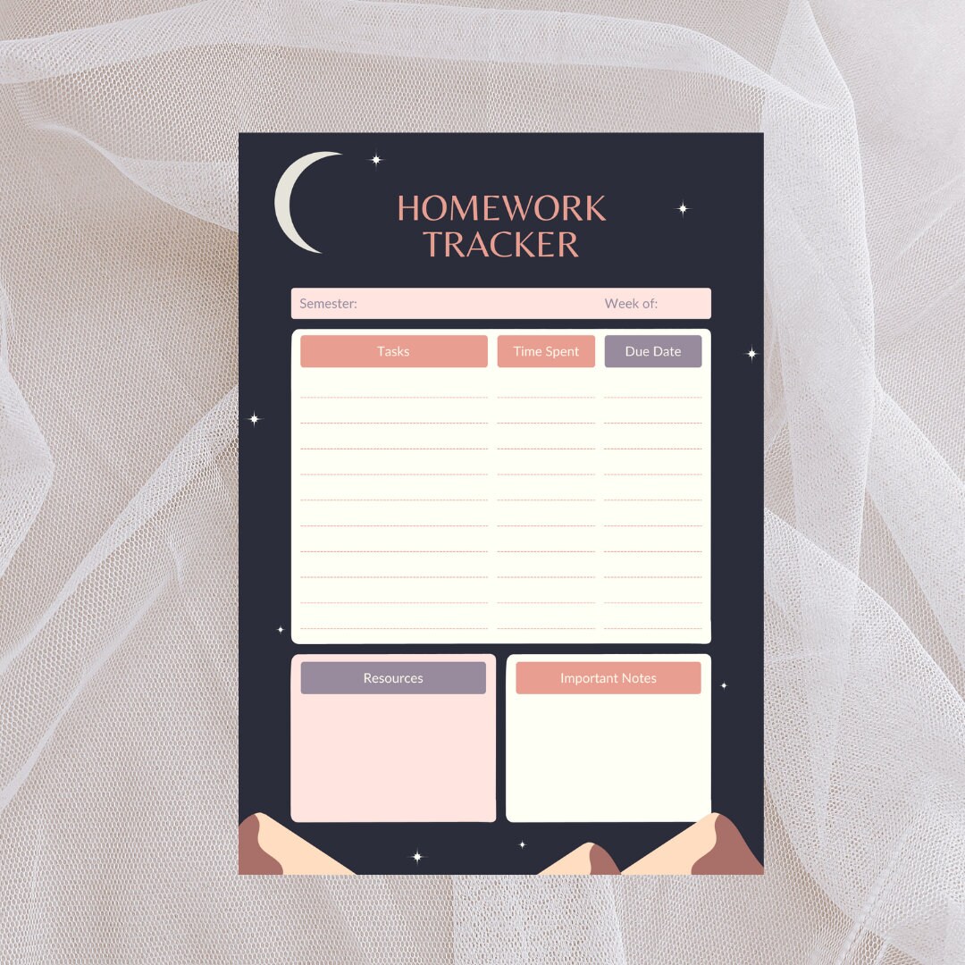 Homework Tracker, Printable Planner, Homework Planner Assignment ...