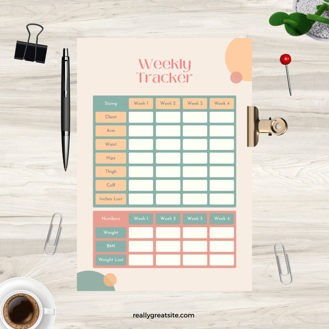 Weekly Printable Body Measurement Tracker Weight Loss Tracker Template ...
