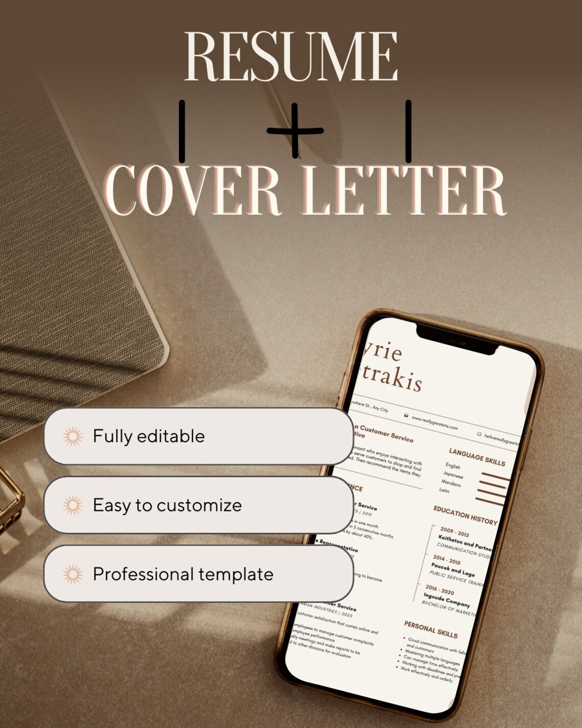 Ats Resume With Cover Letter Template Modern Porefessional Editable ...