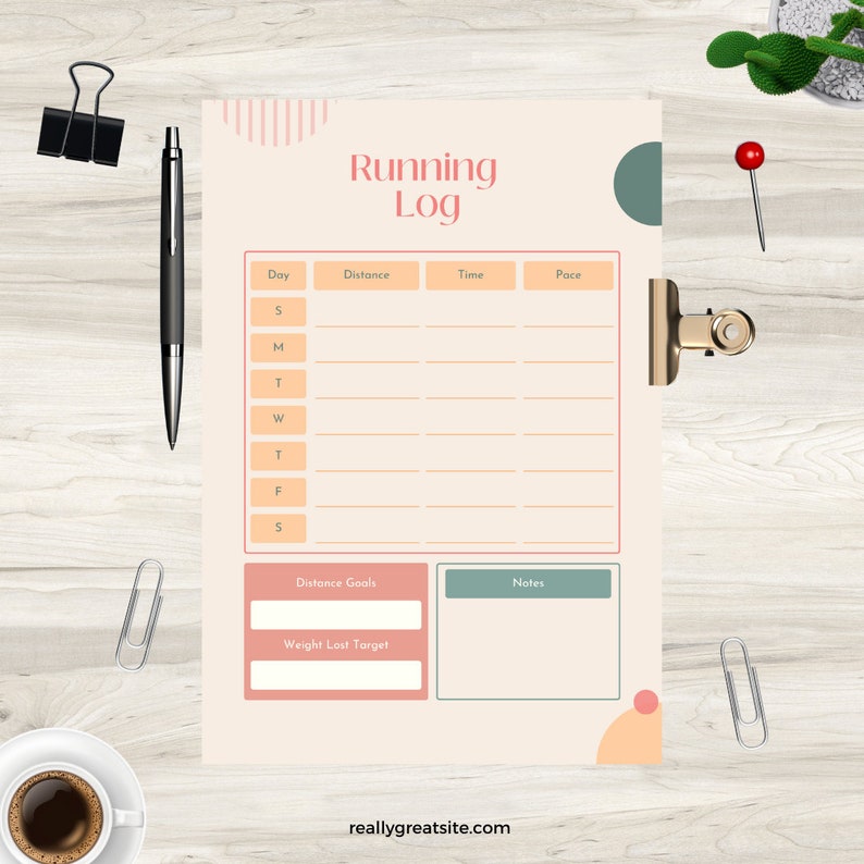 Monthly Running Journal Printable Template Running Log Cardio Workout ...