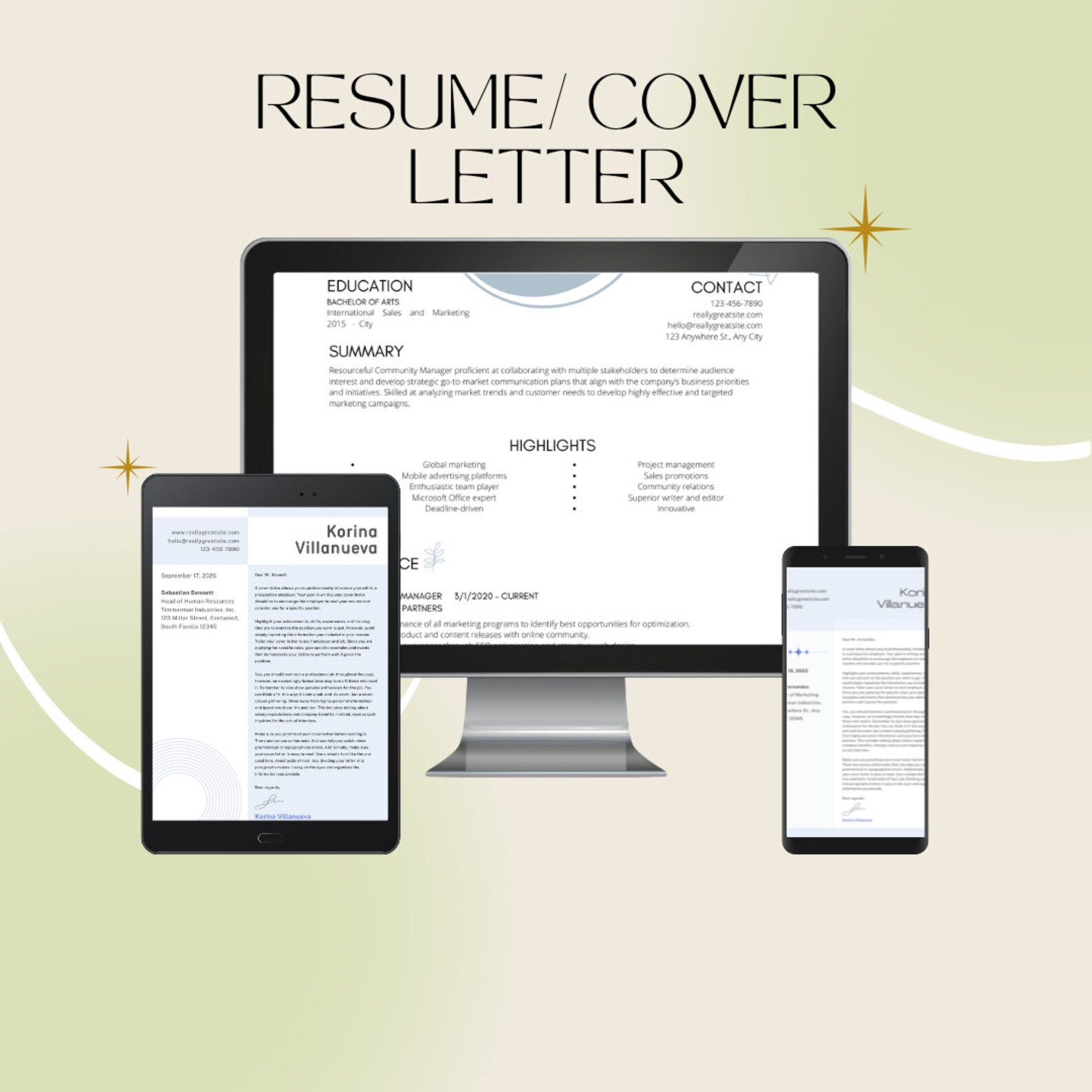 Modern Executive Resume Template: Professional Design With 2 Cover ...