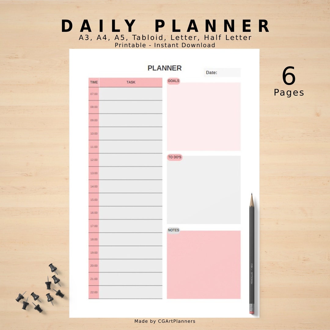 Minimalist Printable Daily Hourly Planner for Planning Your Day to Do ...