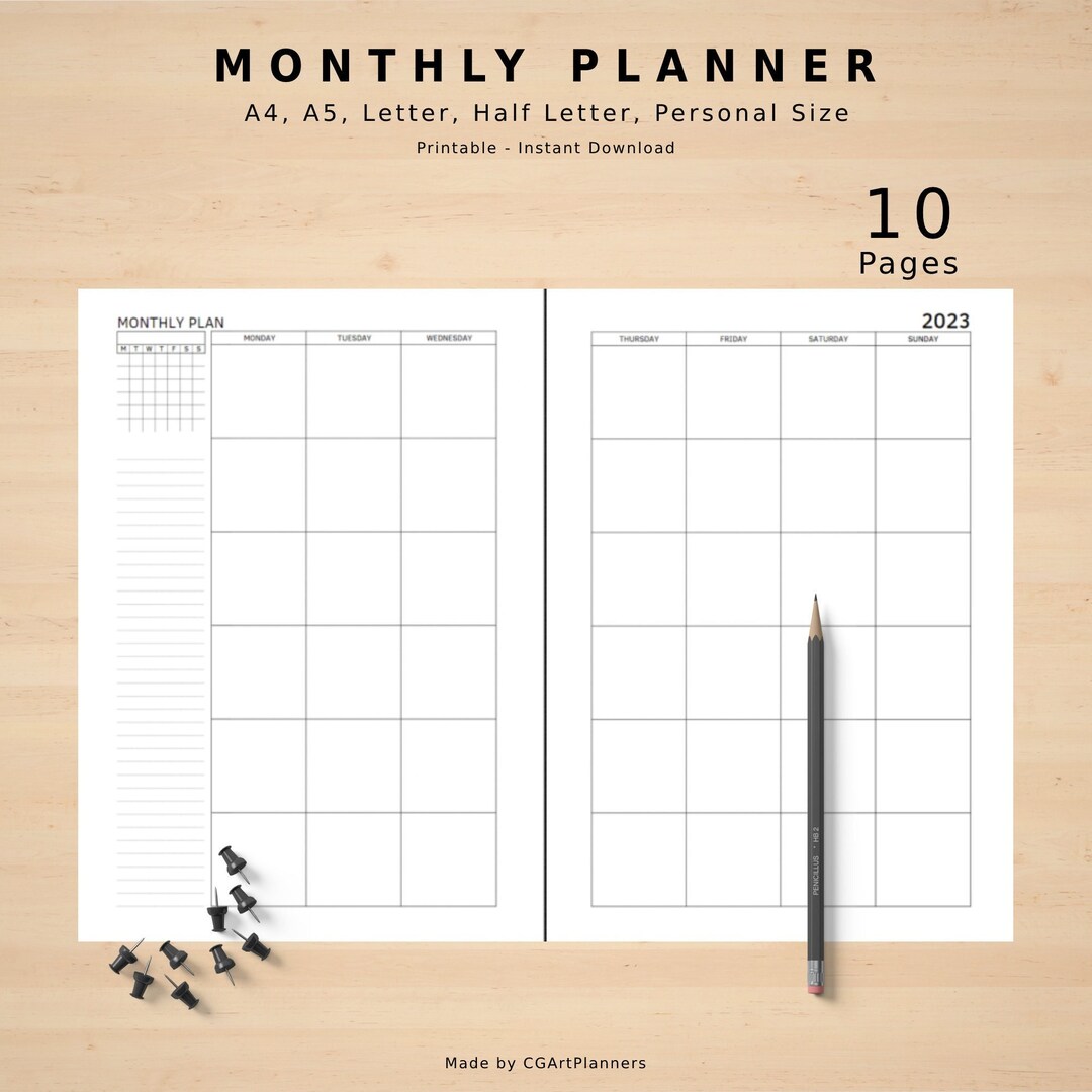 Monthly Printable Planner Calendar for Planning Your Month, Undated ...
