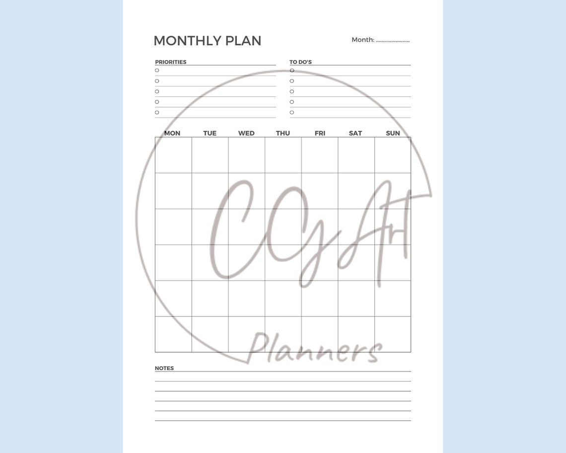 Minimalist Monthly Planner for Planning Your Month, Undated Calendar ...