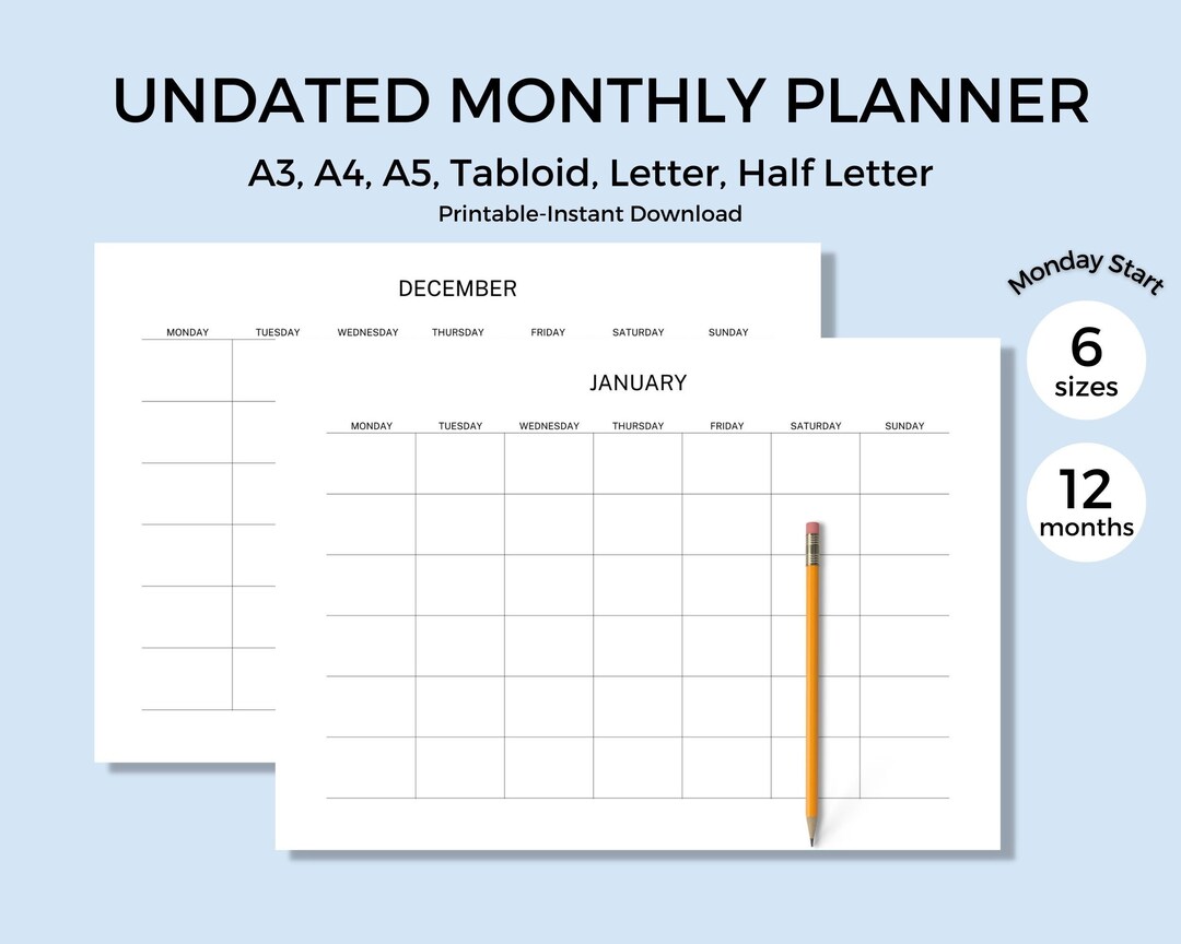Monthly Planner to Organize Your Year, Printable Landscape Minimalist ...