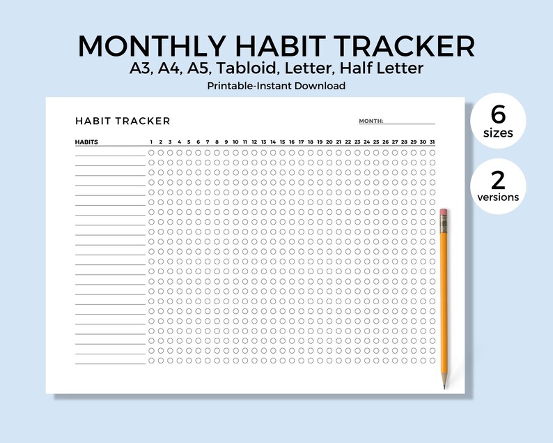 Monthly Habit Tracker Printable Landscape, Habit Tracker Template ...