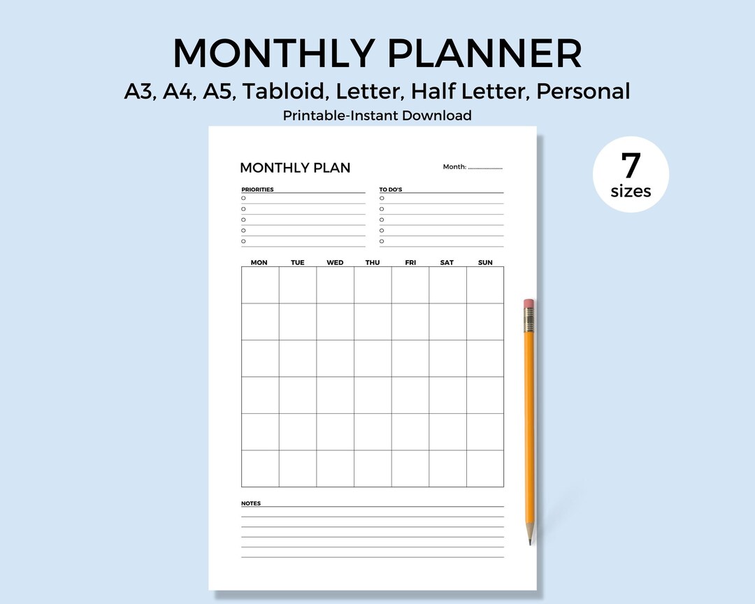 Minimalist Monthly Planner for Planning Your Month, Undated Calendar ...