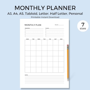 Minimalist Monthly Planner for Planning Your Month, Undated Calendar ...