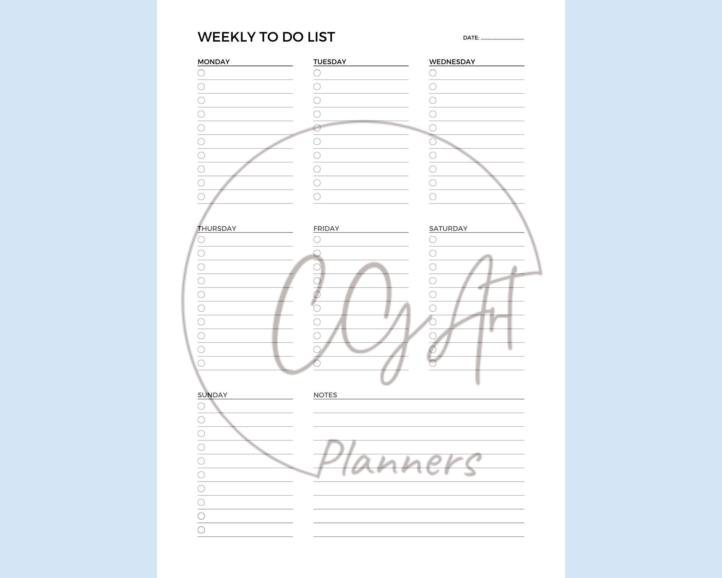 Weekly to Do List for Your Priorities, Routines and Goals, Weekly Daily ...