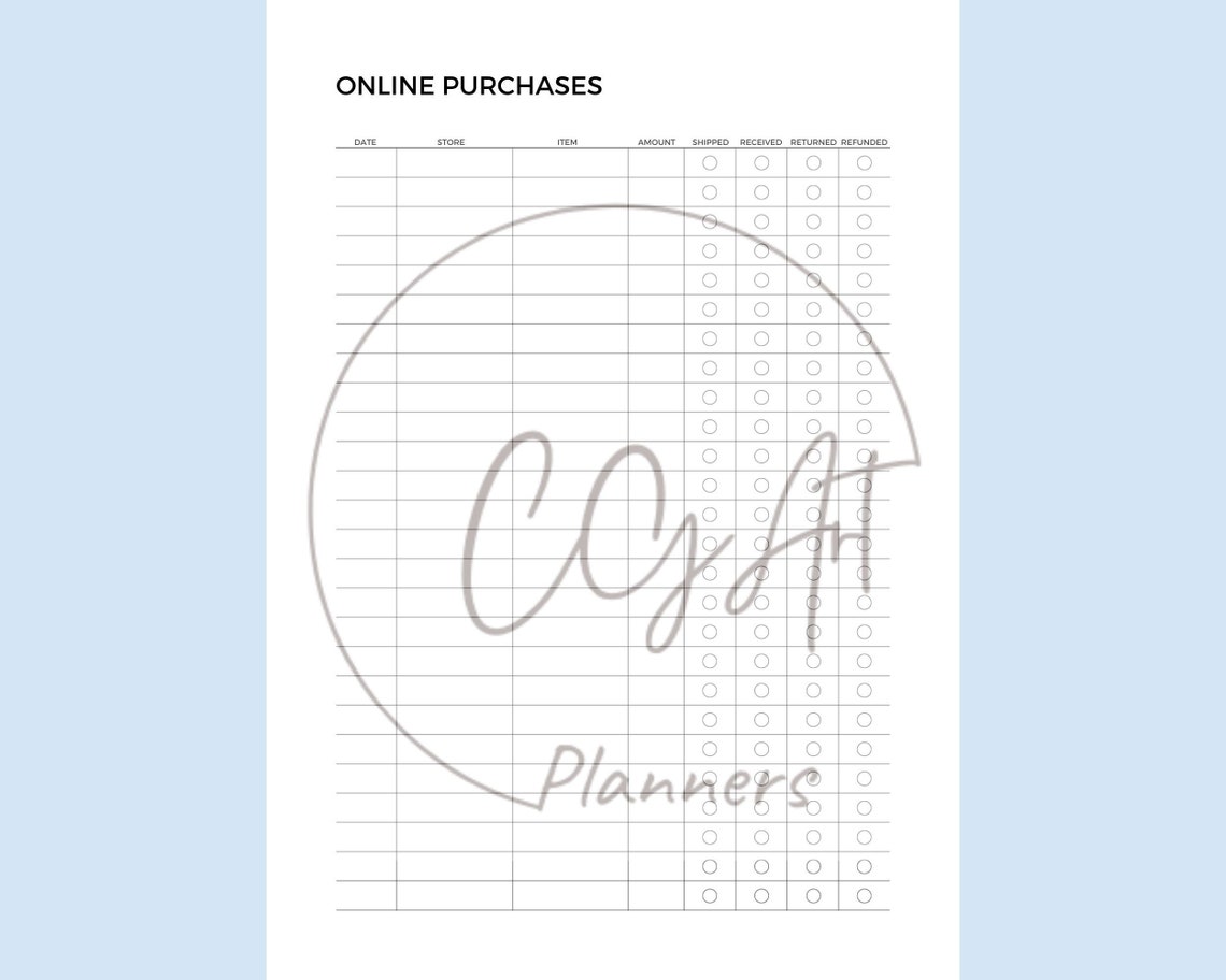 Online Purchases Tracker, Purchase Order Form, Expense Tracker Printable - Etsy