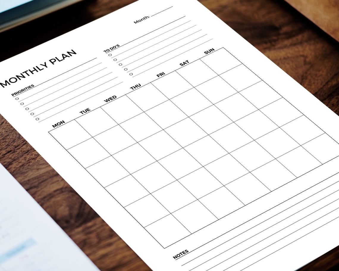 Minimalist Monthly Planner for Planning Your Month, Undated Calendar ...
