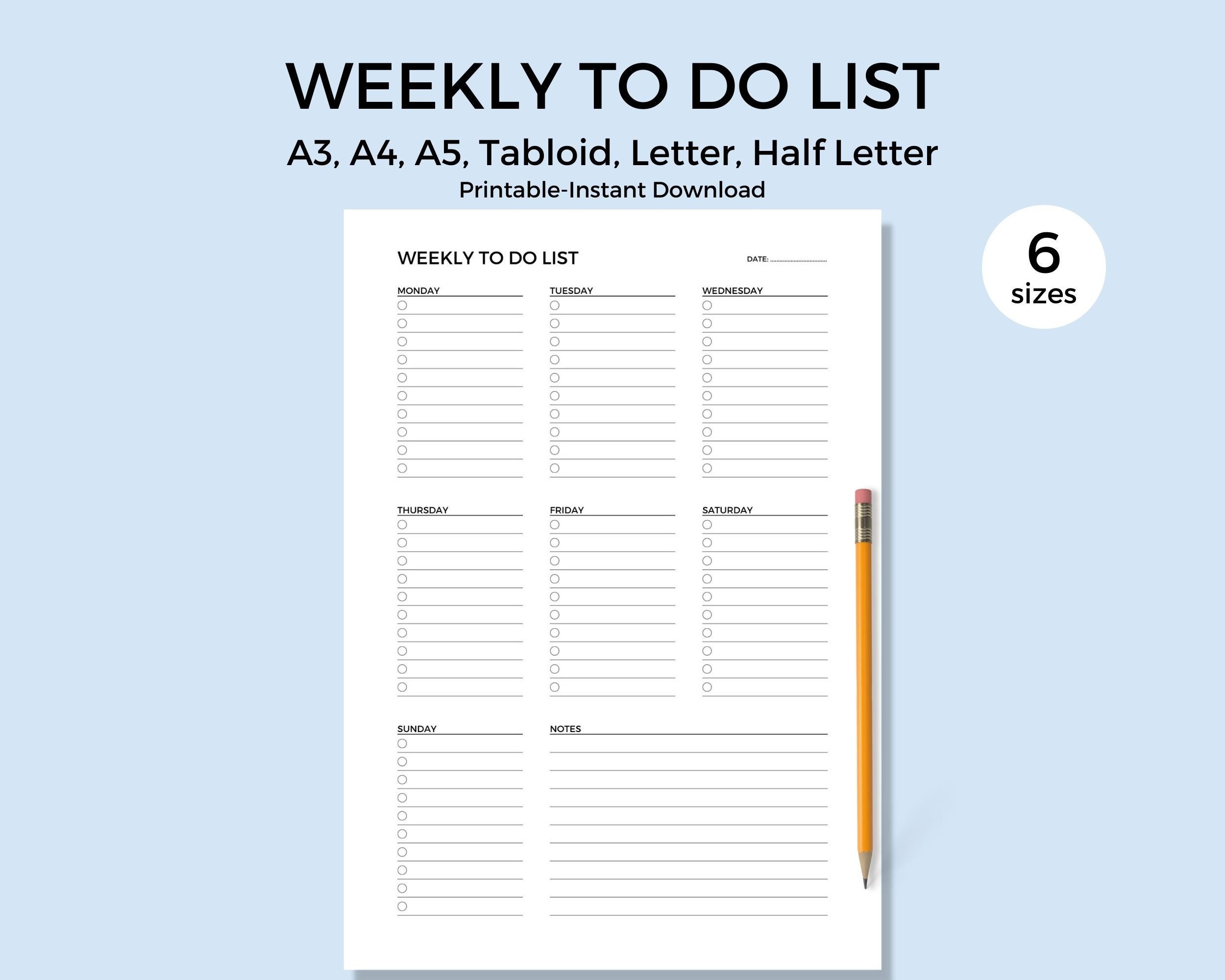 Weekly to Do List for Your Priorities, Routines and Goals, Weekly Daily ...