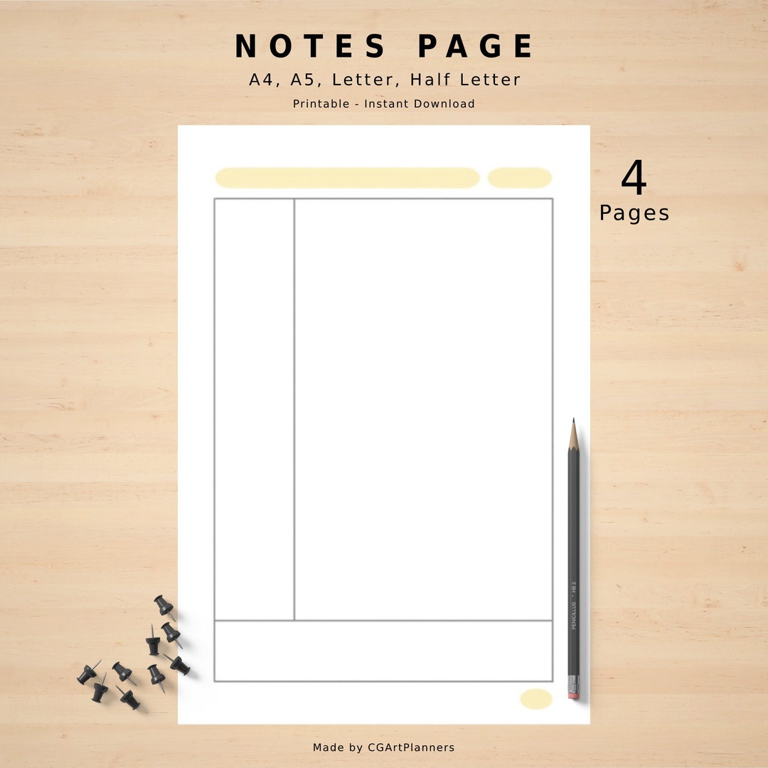 Minimalist Printable Notes Page Planner Template, Notes Taking, Notes ...