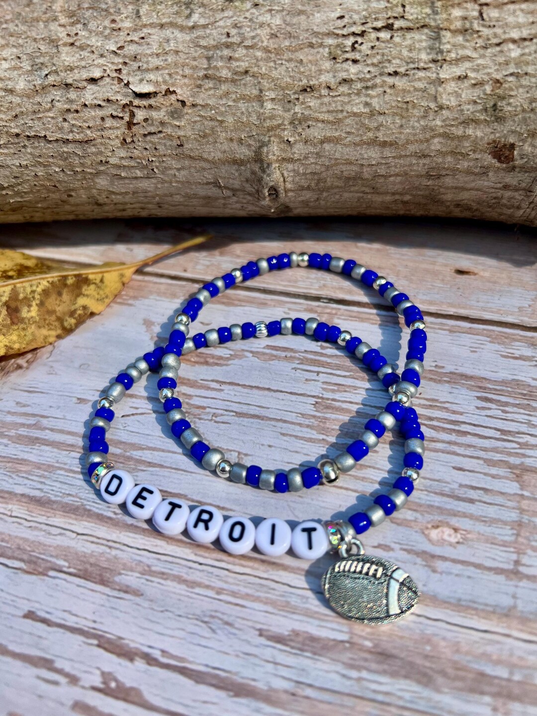 Set of 2 Detroit Football Fan Stretch Bracelets With Silver Accents - Etsy