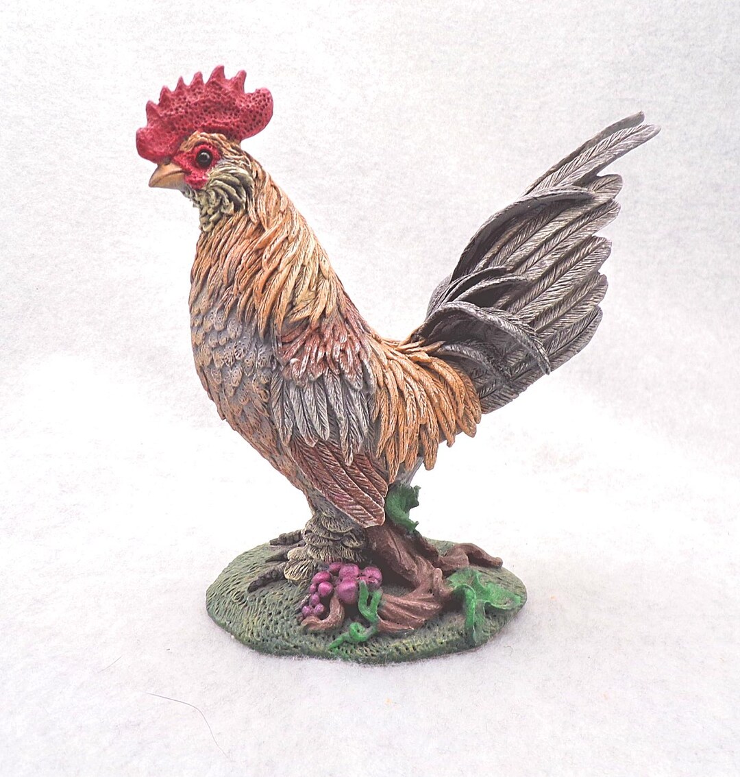 Vintage Stone Resin Rooster Figurine, Bantum Feather Foot, Rooster ...