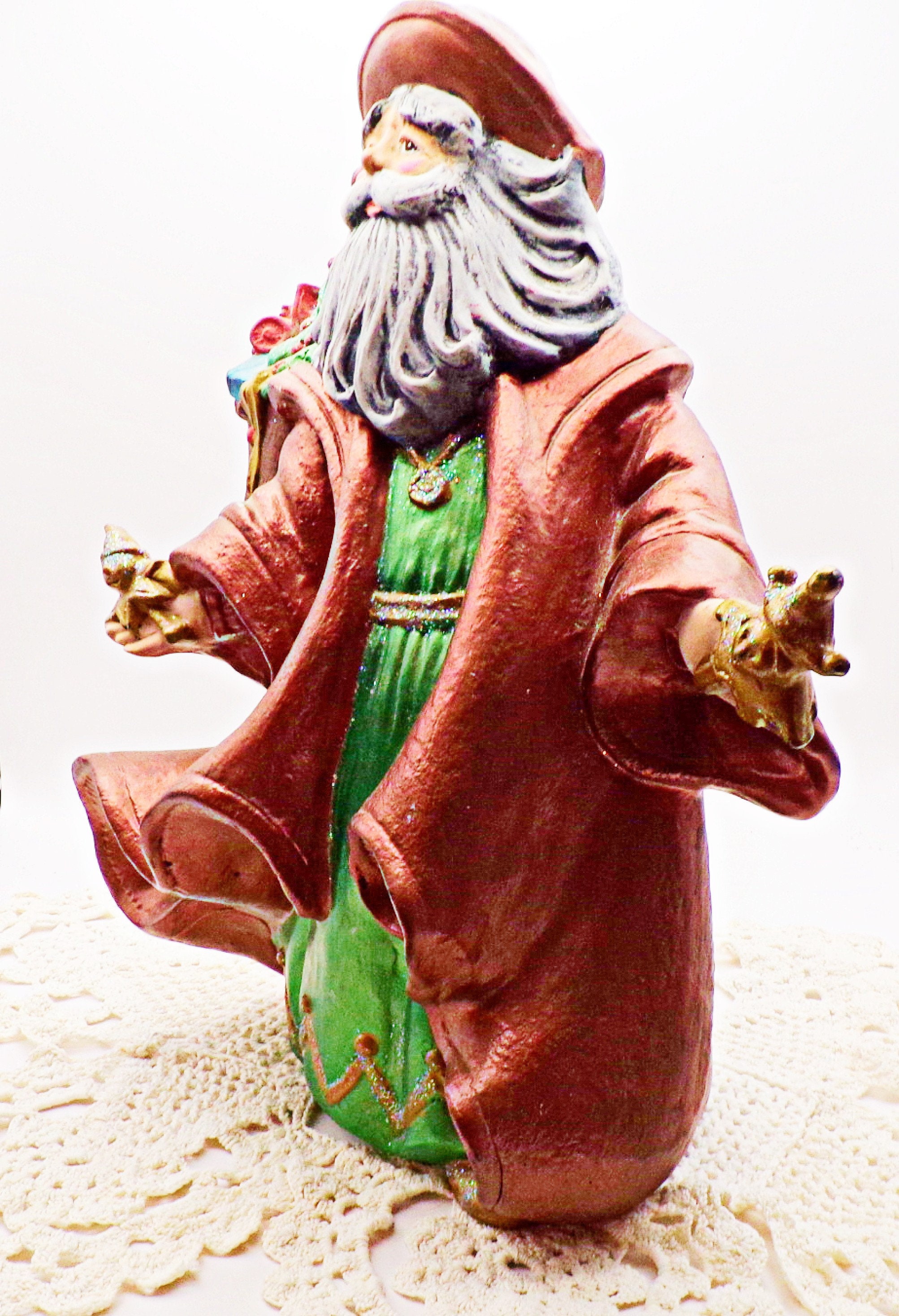 Elegant Santa Clause Hand Painted Ceramic Figurine Christmas Decor ...