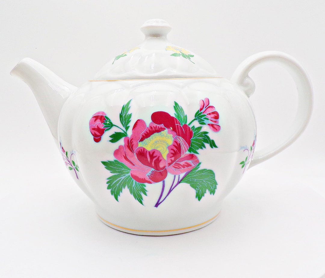 Laura Ashley White Floral Teapot - Etsy