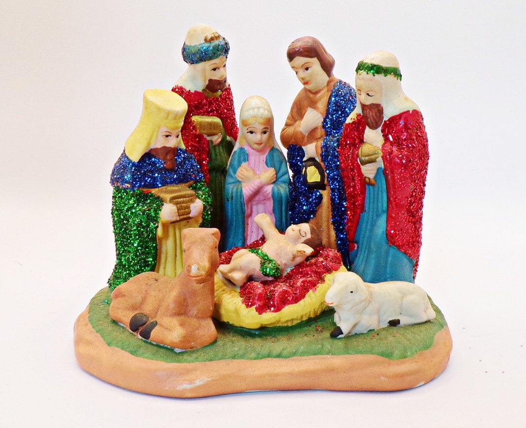 One Piece Nativity Holy Family and Wisemen Hand Painted 1960s - Etsy