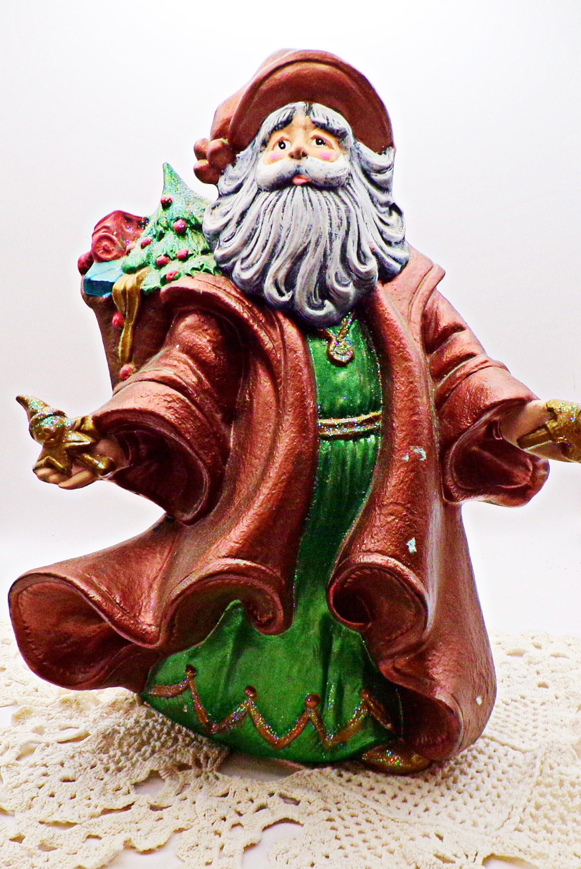 Elegant Santa Clause Hand Painted Ceramic Figurine Christmas Decor ...