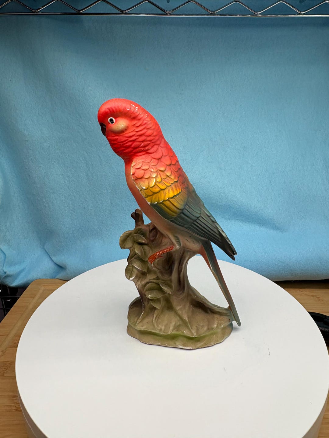 Vintage Japanese Ceramic Parakeet Figurine (1930-- Colorful Red, Green ...