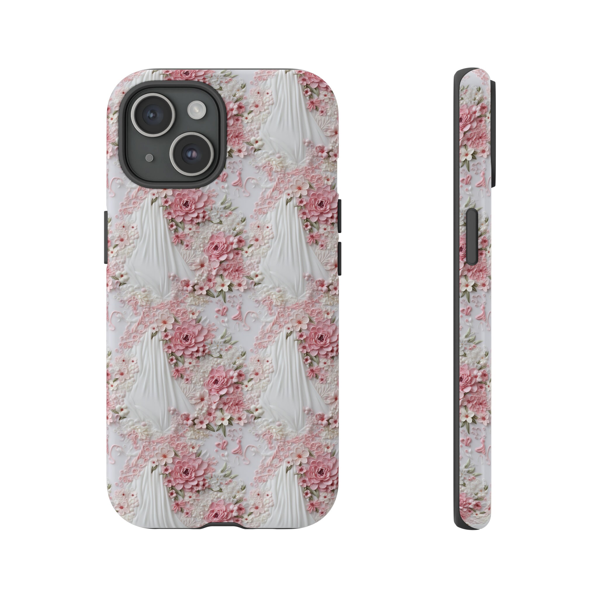 Elegant 3D Floral Wedding Phone Case, Ivory Gown & Pink Blossoms Phone ...