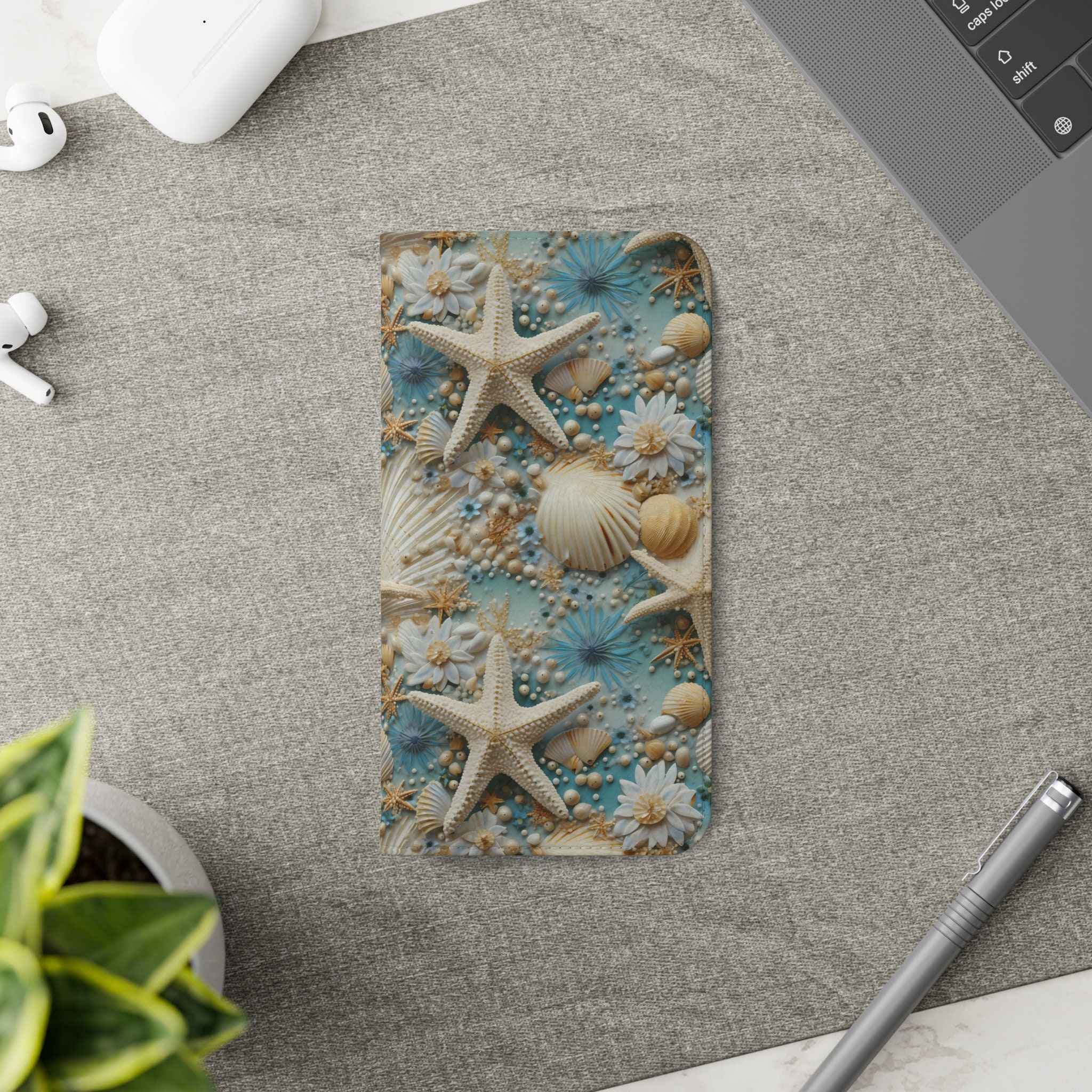 3D Seashells and Starfish Flip Case, Summer Folio Case, Ocean Themed ...