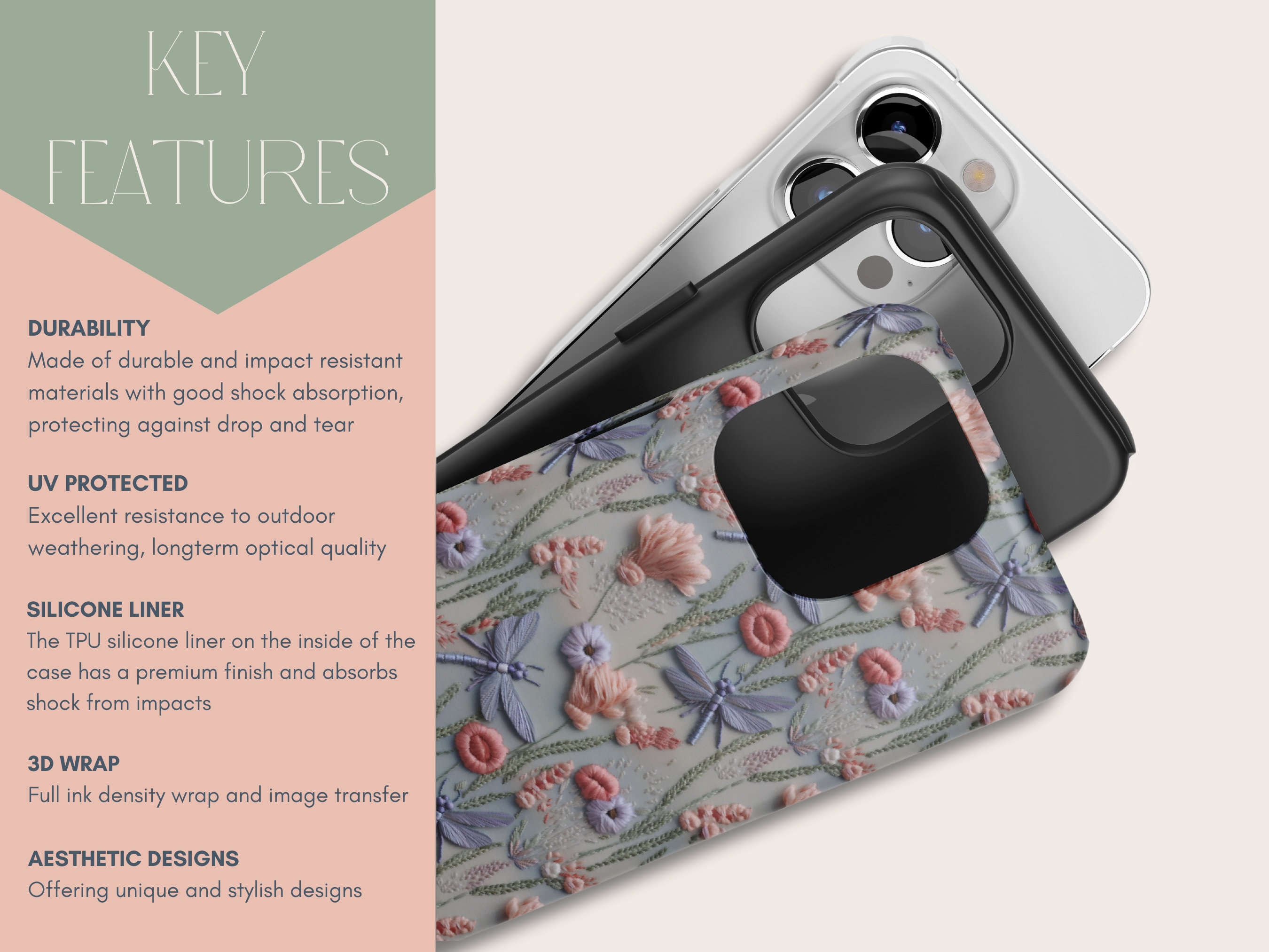 Blue Dragonfly Phone Case, 3D Faux Embroidered iPhone Cover, Boho ...