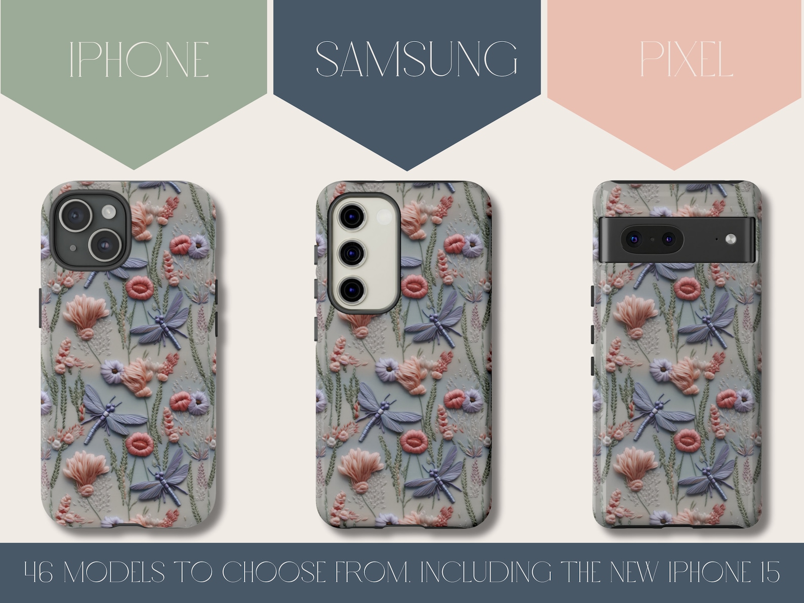 Blue Dragonfly Phone Case, 3D Faux Embroidered iPhone Cover, Boho ...