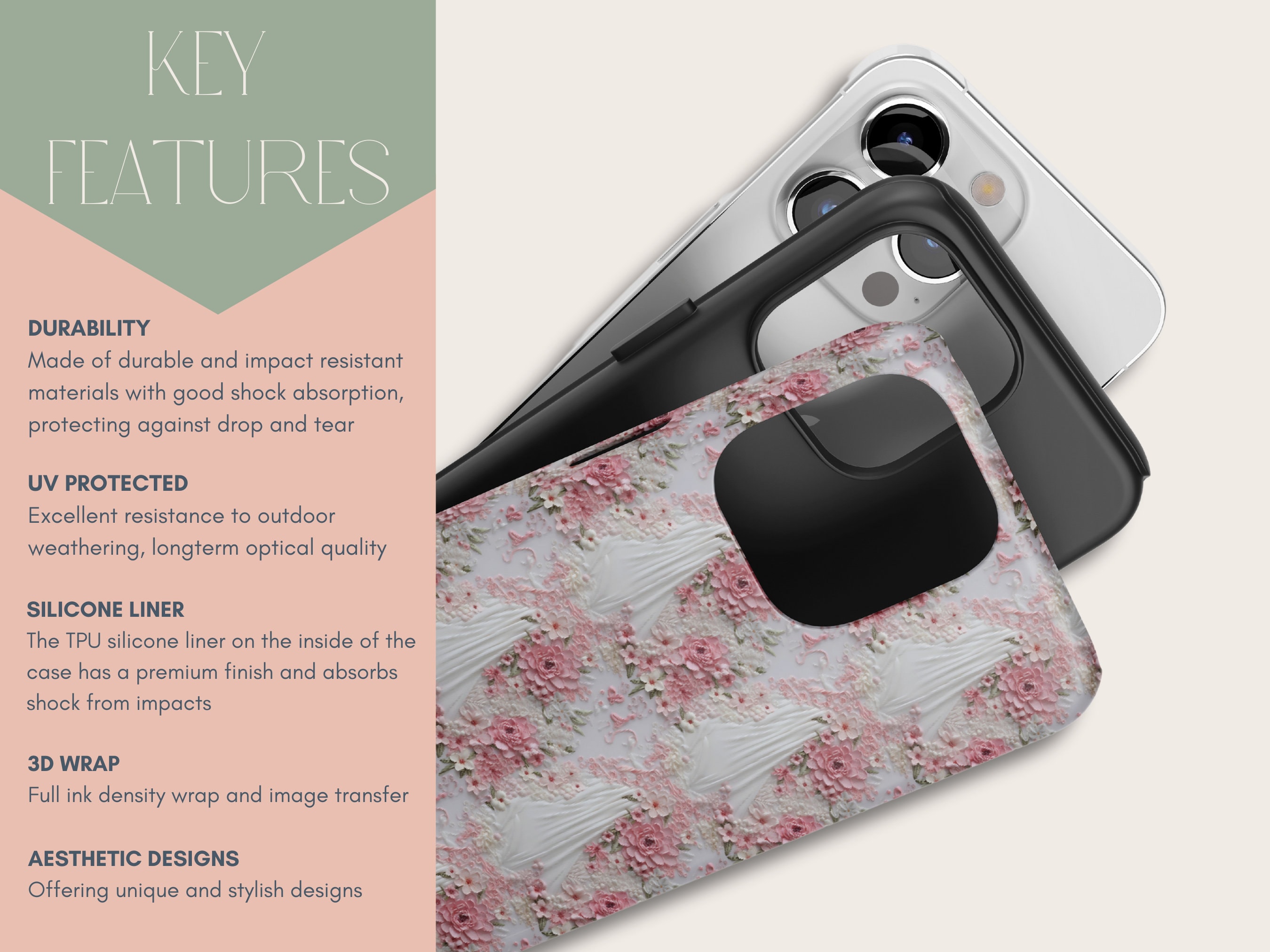 Elegant 3D Floral Wedding Phone Case, Ivory Gown & Pink Blossoms Phone ...