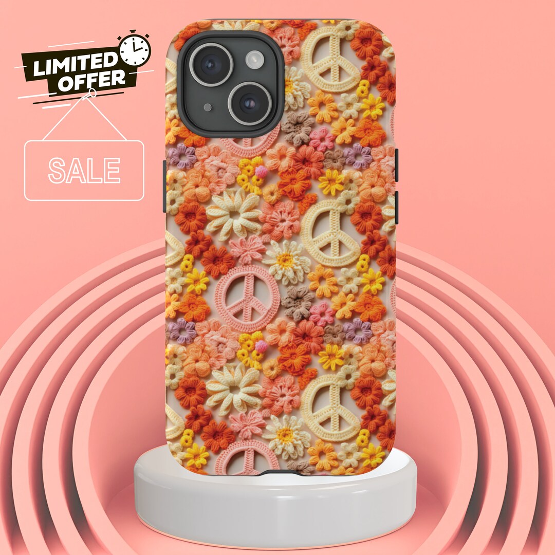 Groovy Knit Peace Sign Phone Case Retro Floral iPhone Cover 70s Vibe ...