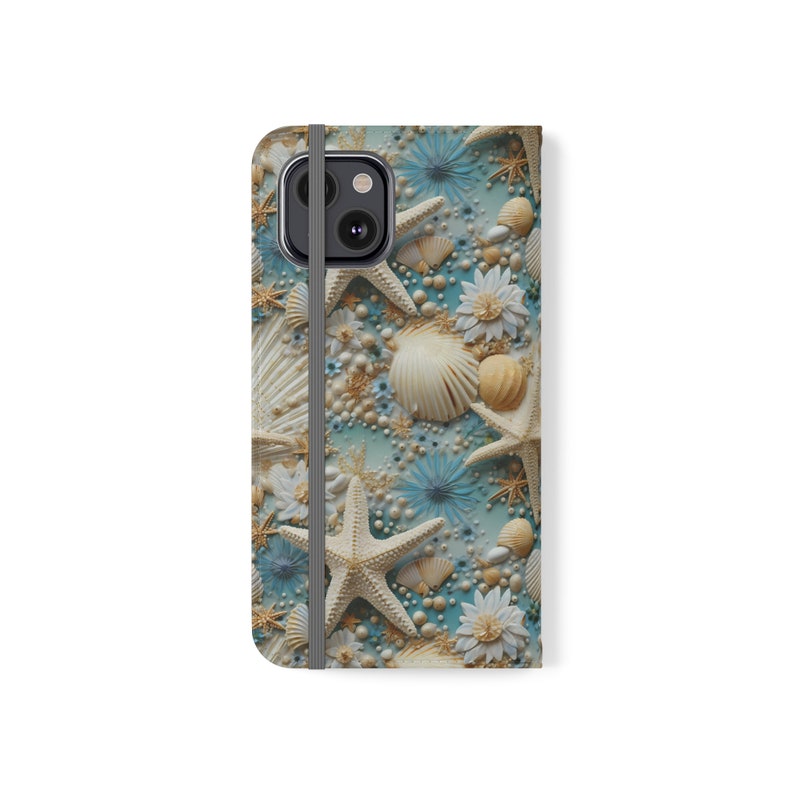 3D Seashells and Starfish Flip Case, Summer Folio Case, Ocean Themed ...