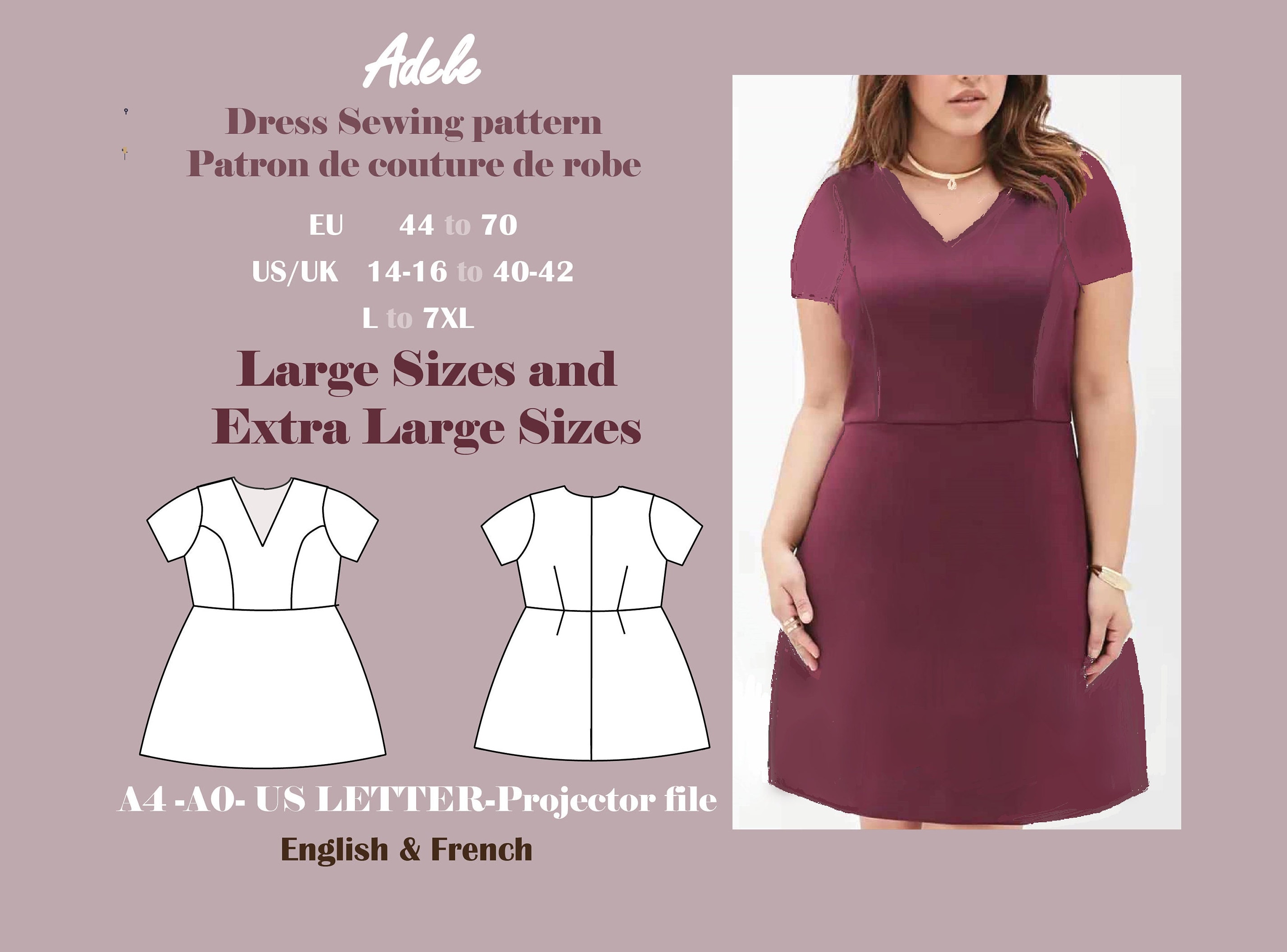 Princess Cut Dress Pattern Plus Sizes and Extended Sizes Sizes XL to ...