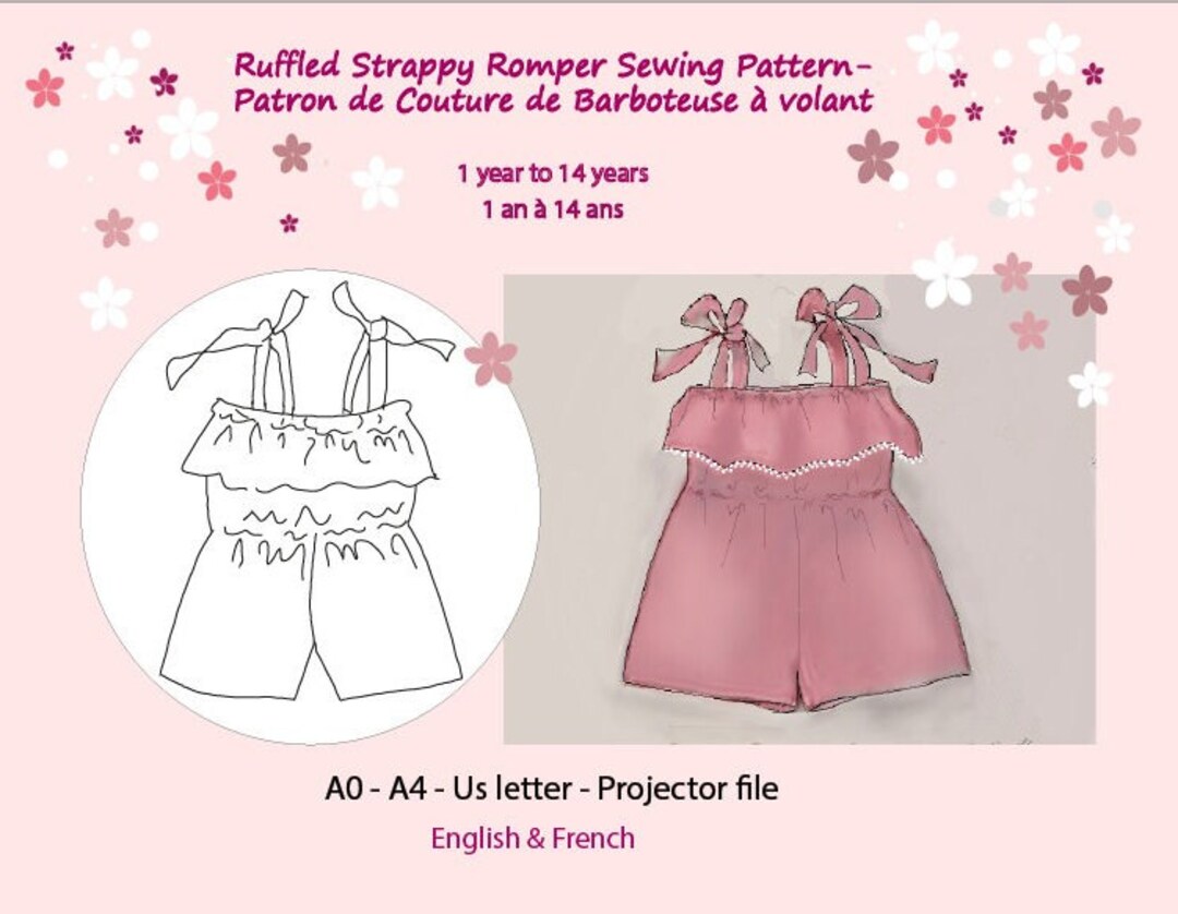 Digital Pattern for Girls' Ruffled Strappy Romper - Digital Pattern for ...