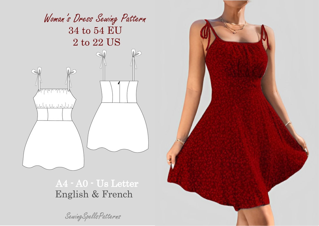 Strappy Tie Dress Sewing Pattern With Waist Detail and Half-circle ...