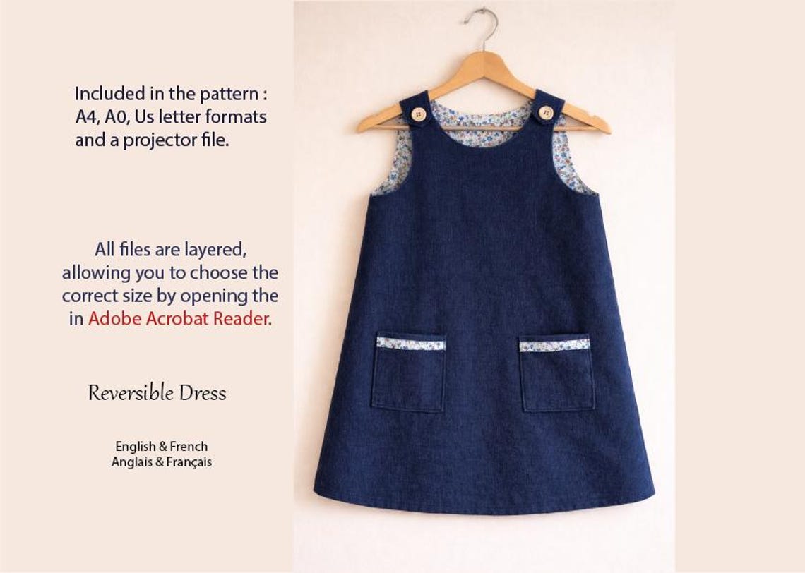 Digital Sewing Pattern for Girls – Reversible A-line & Trapeze Dress, 1 ...