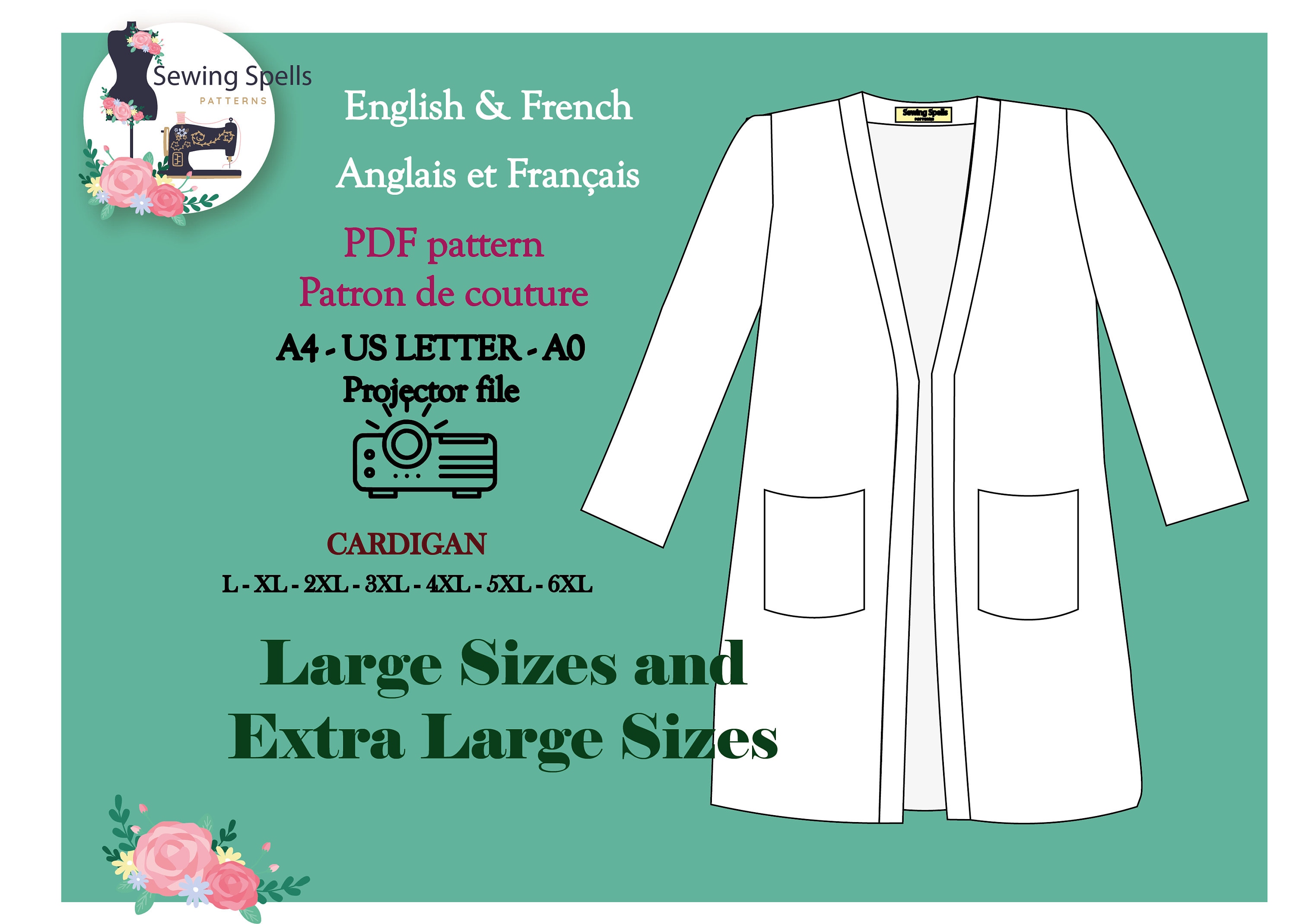 Cardigan Sewing Pattern A4 Cardigan Sewing Pattern US Letter A0 ...