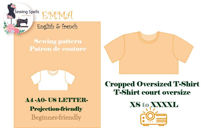 Cropped Oversized T-shirt Sewing Pattern - Projector File - Beginner ...